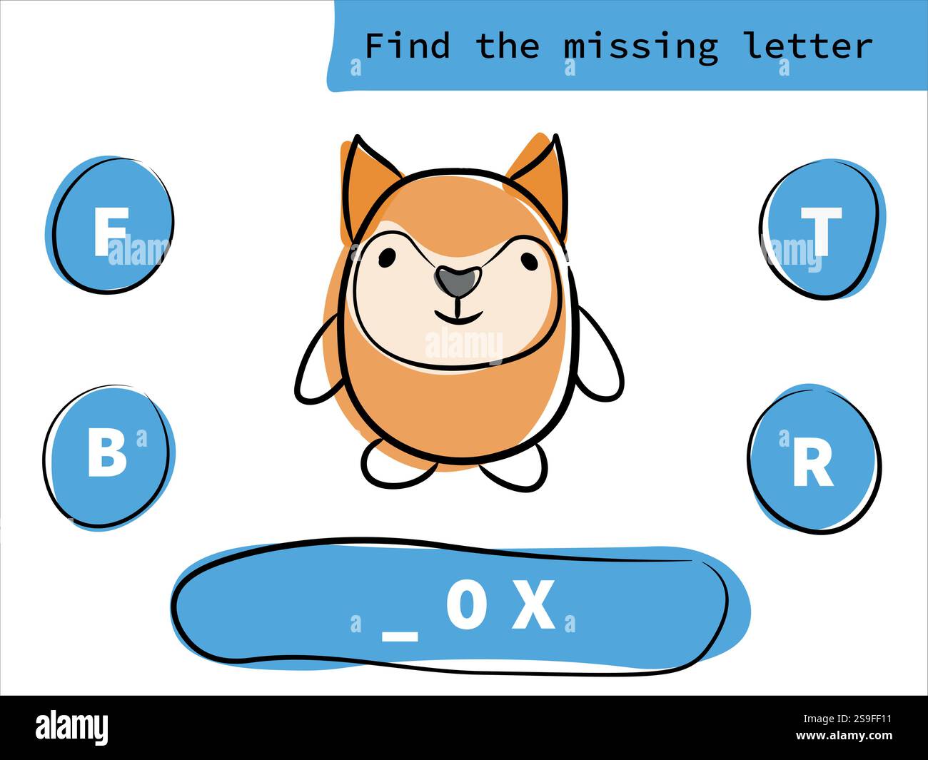 Find missing letter with cartoon fox.Educational game for kids. English ...