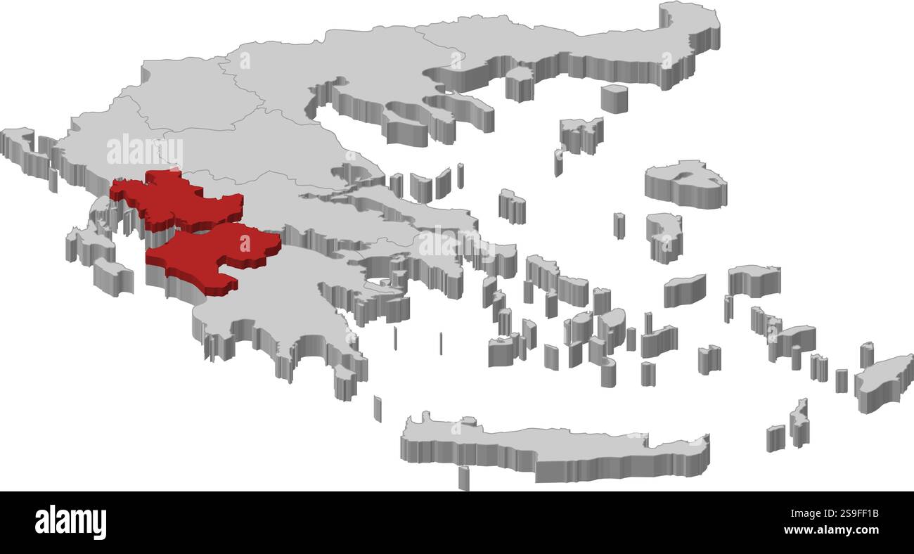 Map of Greece as a gray piece., West Greece is highlighted in red Stock ...