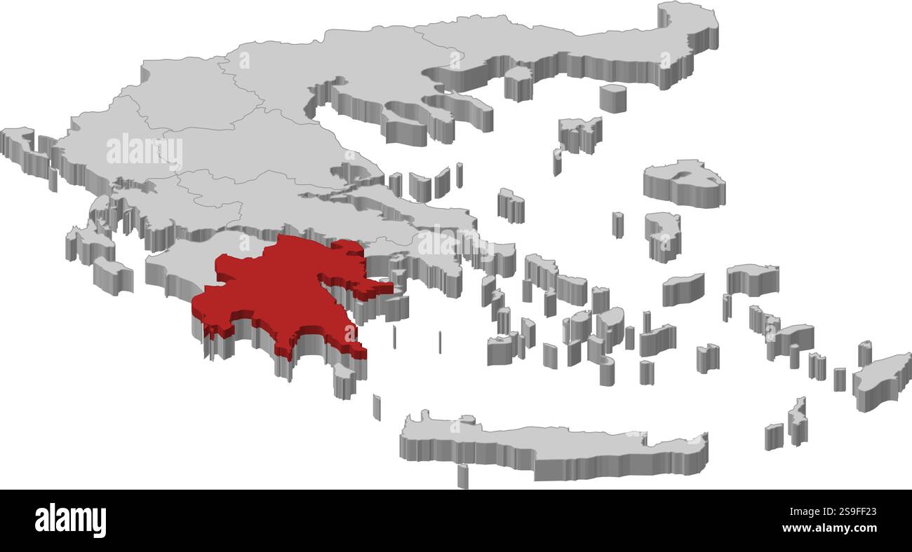 Map of Greece as a gray piece., Peloponnese is highlighted in red Stock ...