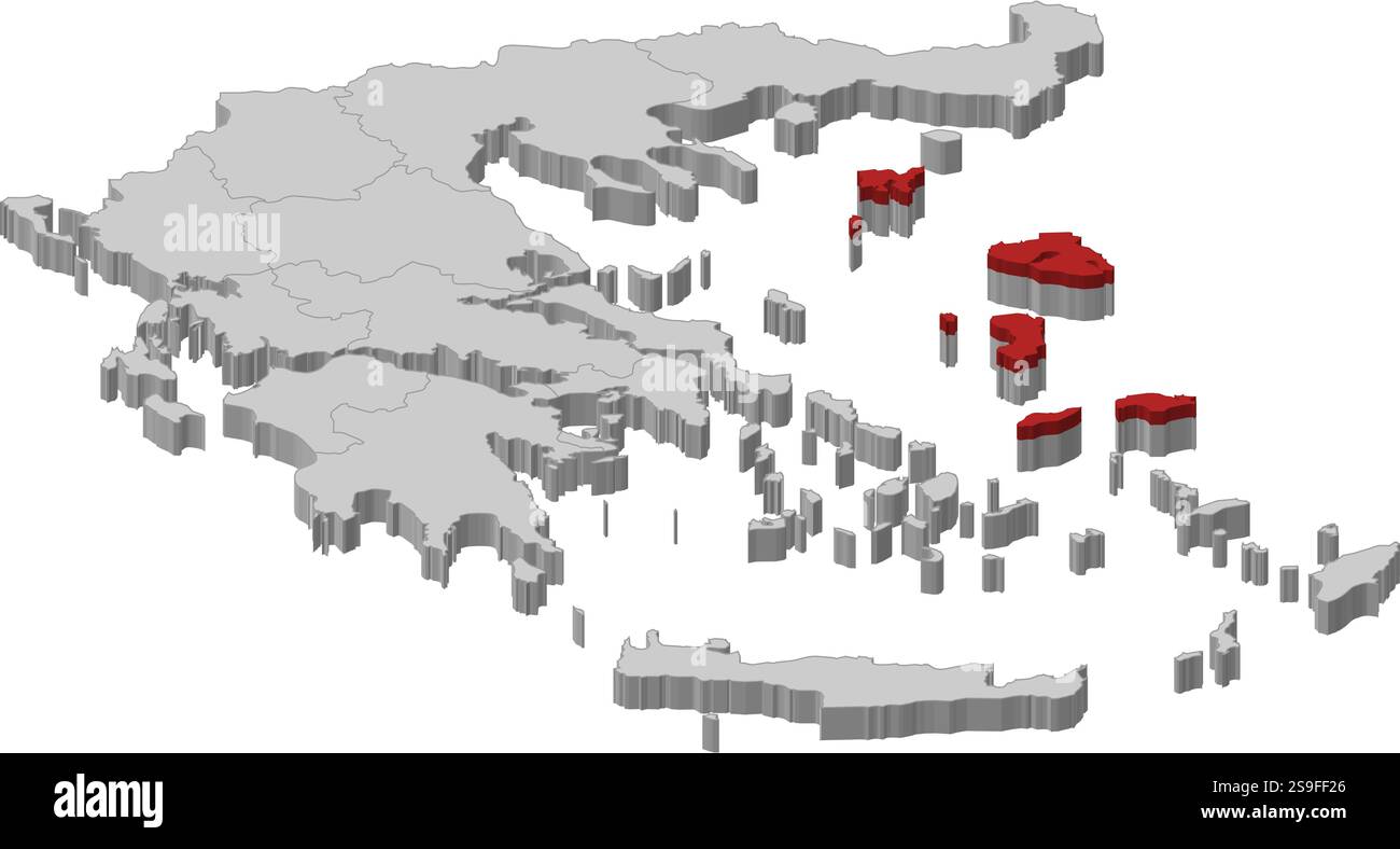 Map of Greece as a gray piece., North Aegean is highlighted in red ...