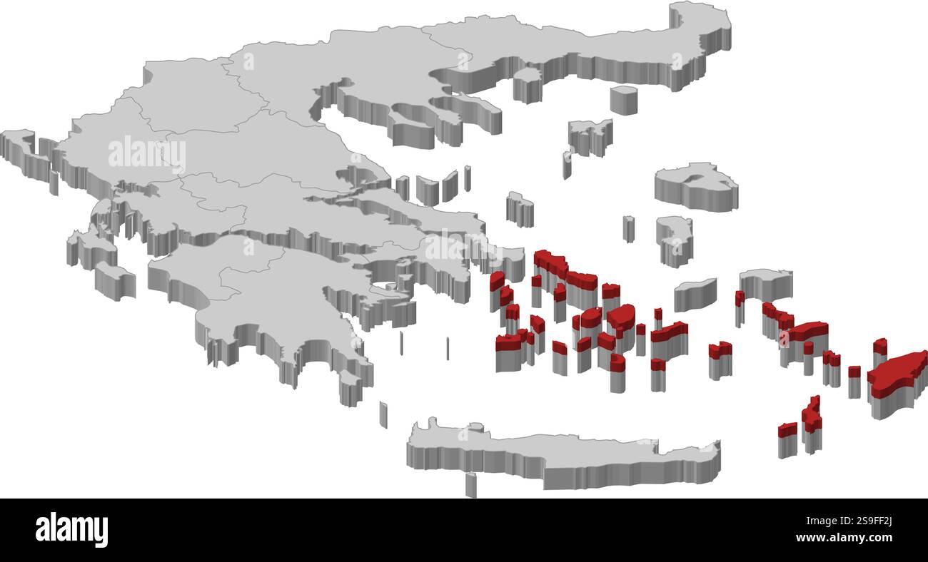 Map of Greece as a gray piece., South Aegean is highlighted in red ...