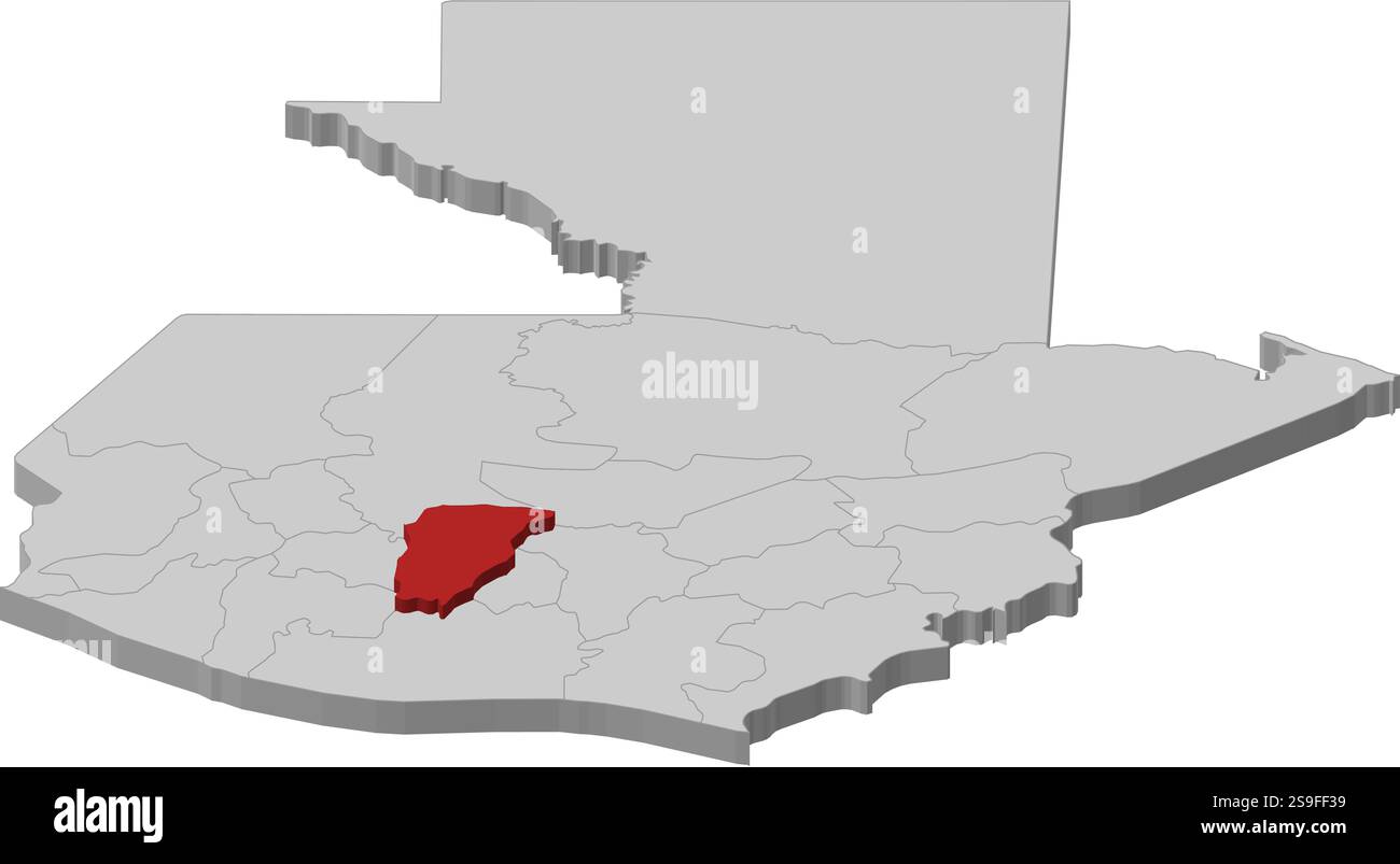 Map of Guatemala as a gray piece, Chimaltenango is highlighted in red ...