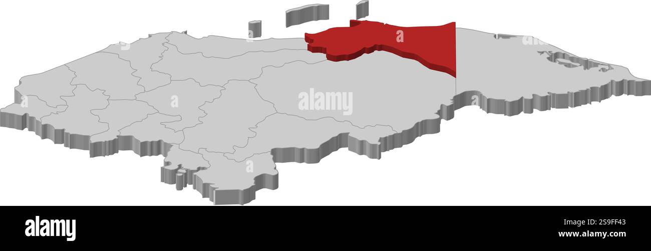 Map of Honduras as a gray piece, Colón is highlighted in red Stock ...