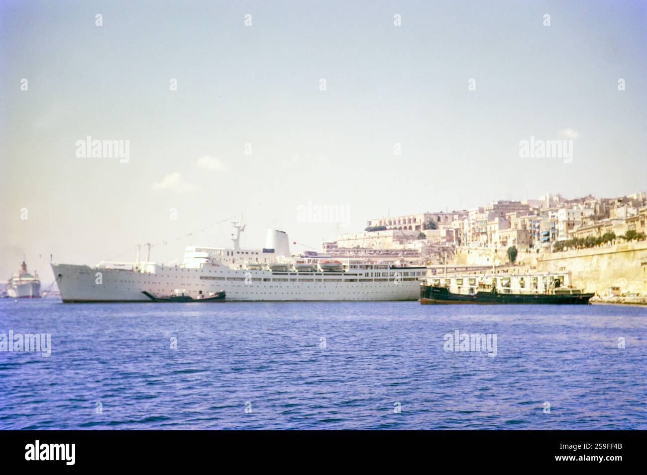 Large cruise ship in harbour, Valletta, Malta, Europe 1971 Stock Photo ...