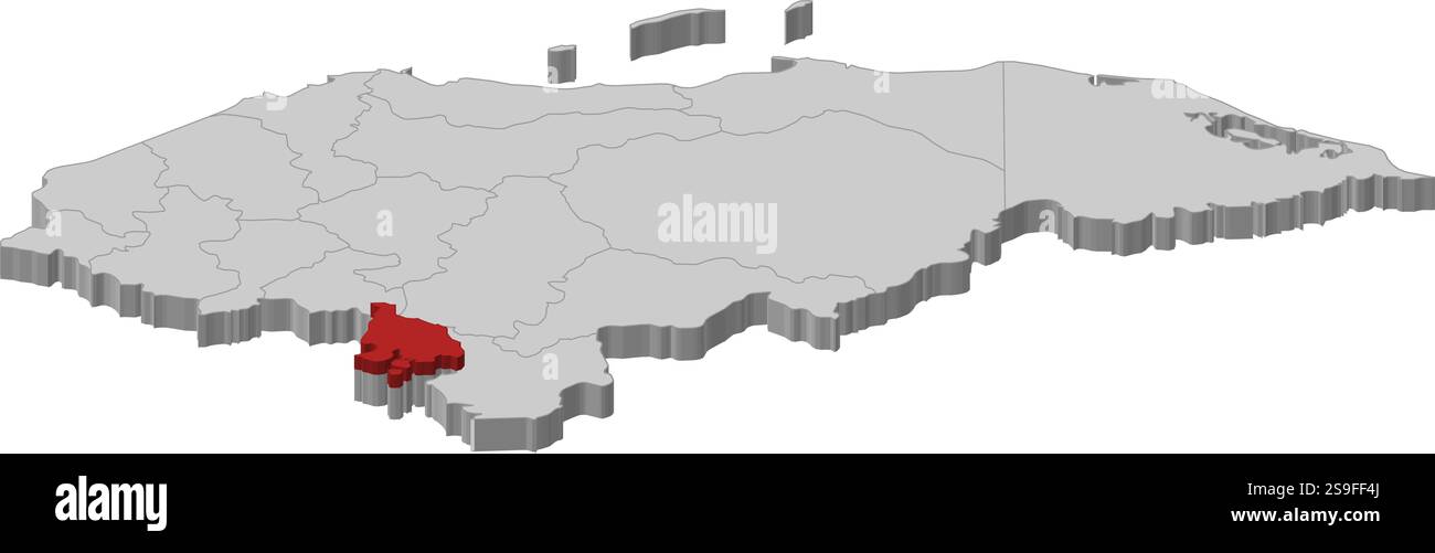 Map of Honduras as a gray piece, Valle is highlighted in red Stock ...