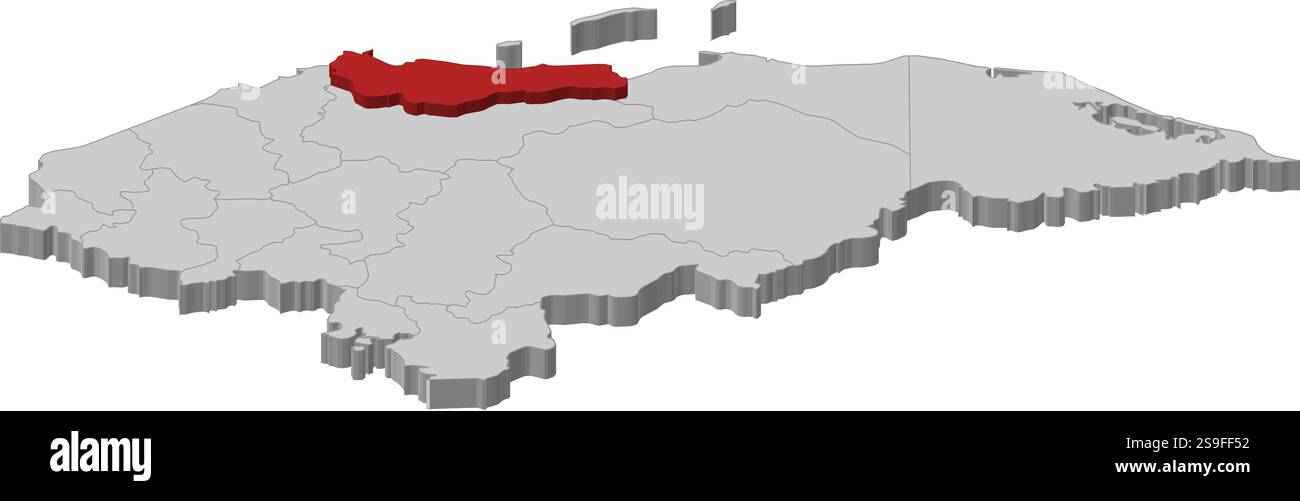 Map of Honduras as a gray piece, Atlántida is highlighted in red Stock ...