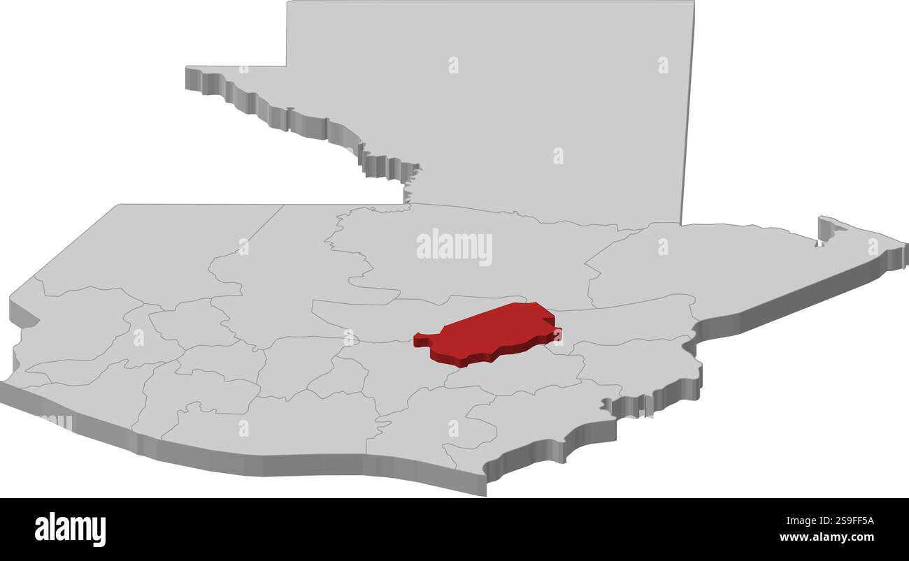 Map of Guatemala as a gray piece, El Progreso is highlighted in red ...