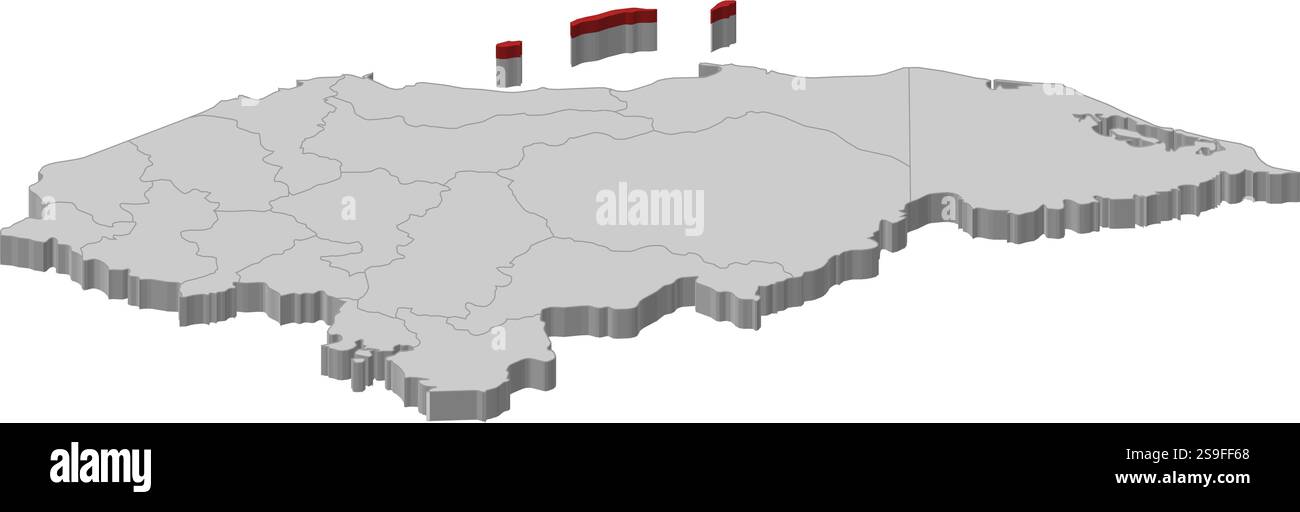 Map of Honduras as a gray piece, Islas de la Bahía is highlighted in ...
