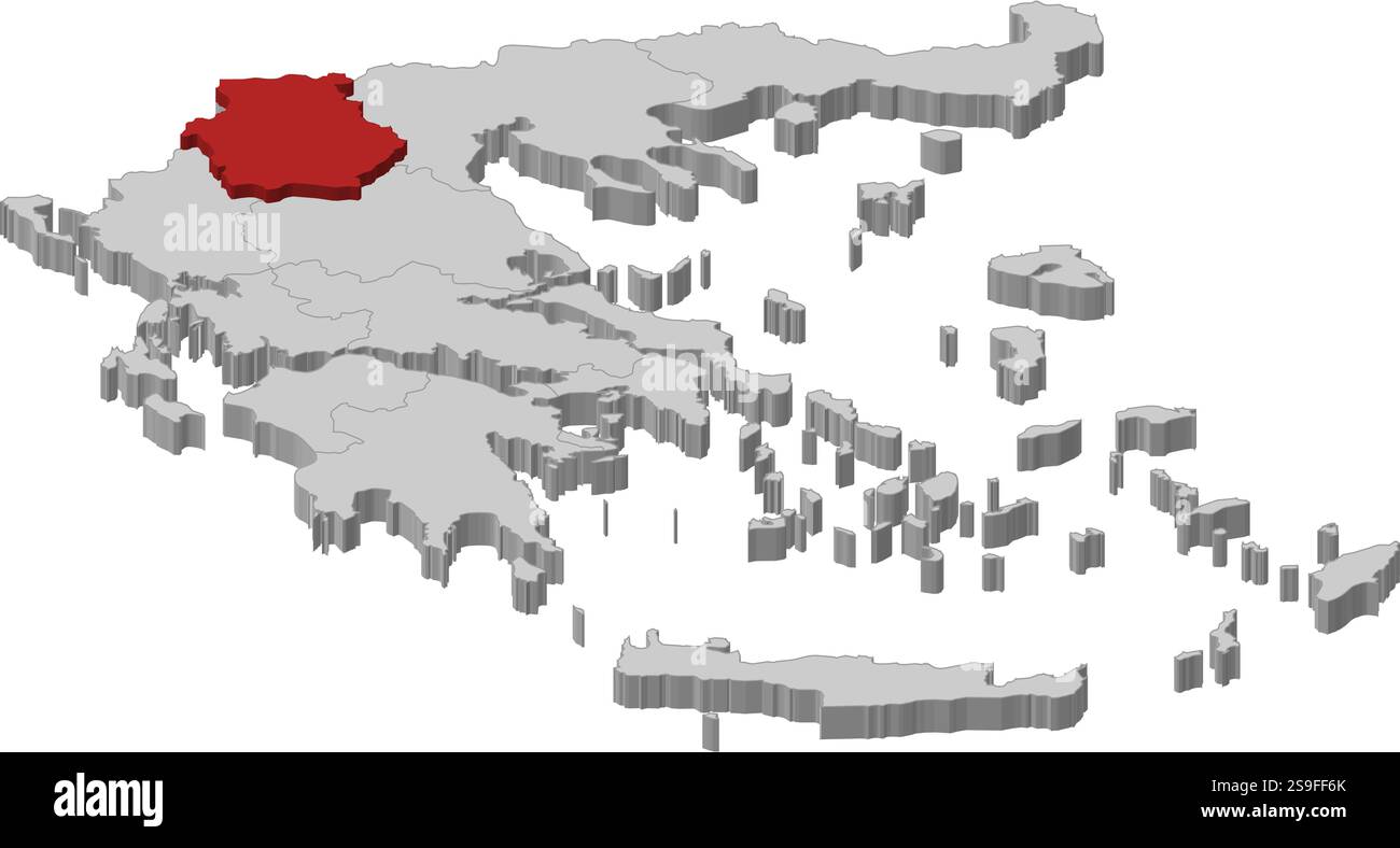 Map of Greece as a gray piece., West Macedonia is highlighted in red ...