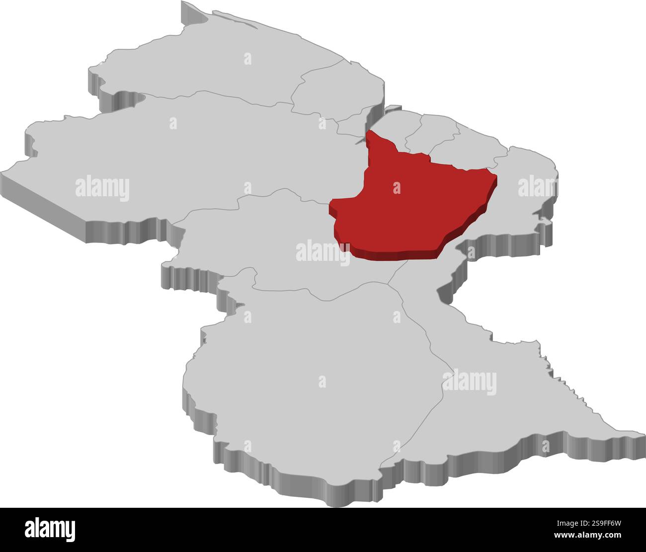 Map of Guyana as a gray piece, Upper Takutu-Upper Essequibo is ...