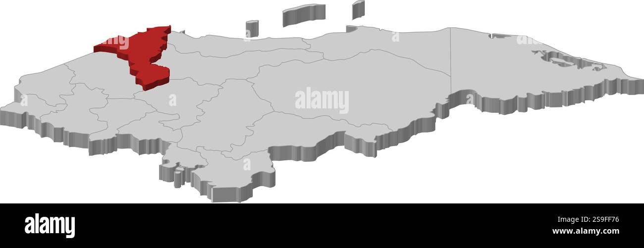 Map of Honduras as a gray piece, Cortés is highlighted in red Stock ...