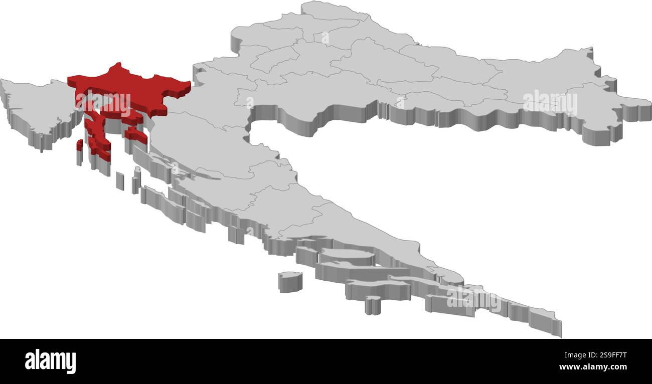 Map of Croatia as a gray piece., Primorje-Gorski Kotar is highlighted ...