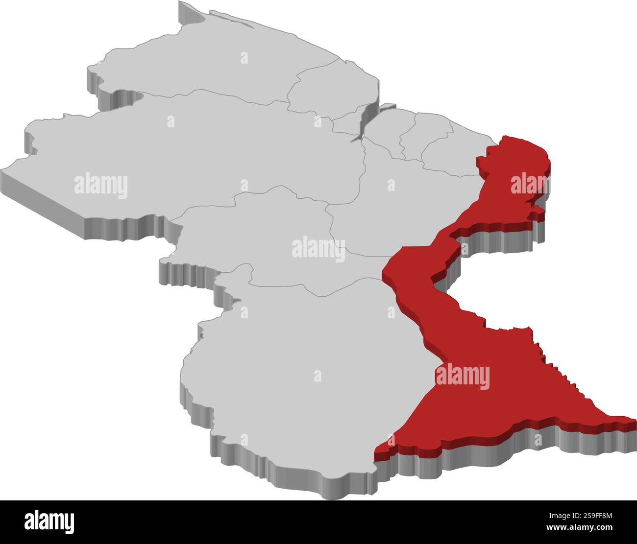 Map of Guyana as a gray piece, Mahaica-Berbice is highlighted in red ...