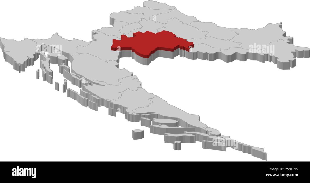 Map of Croatia as a gray piece., Sisak-Moslavina is highlighted in red ...