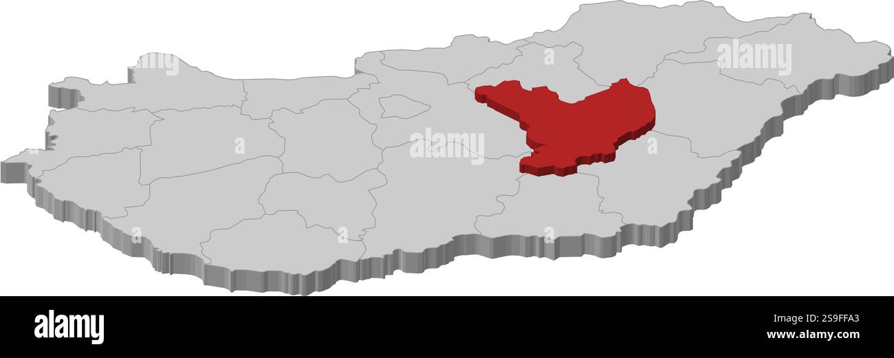 Map of Hungary as a gray piece, Jász-Nagykun-Szolnok is highlighted in ...