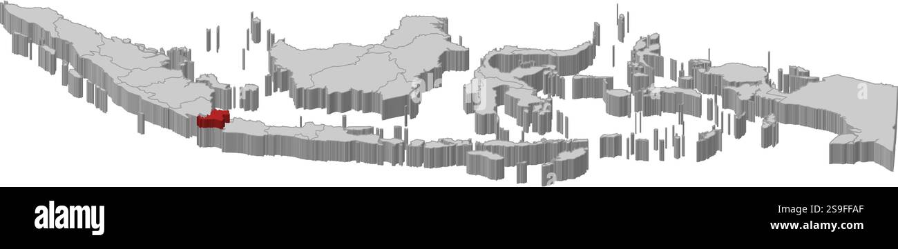 Map of Indonesia as a gray piece., Banten is highlighted in red Stock ...