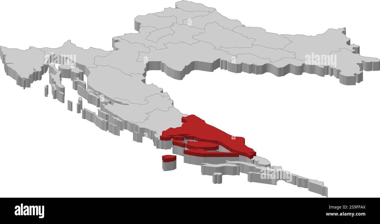 Map of Croatia as a gray piece., Split-Dalmatia is highlighted in red ...