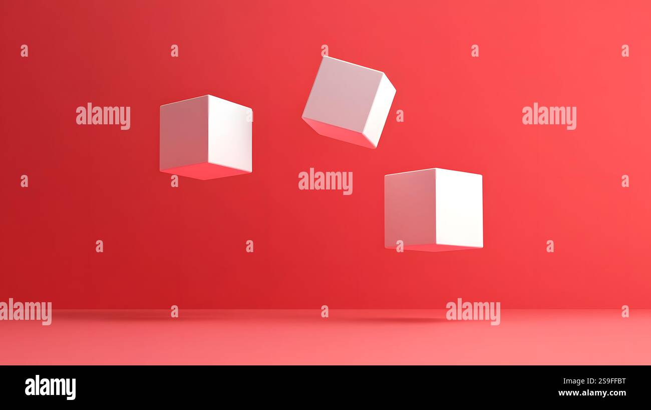 Stacked and floating geometric cubes in a dynamic abstract composition ...