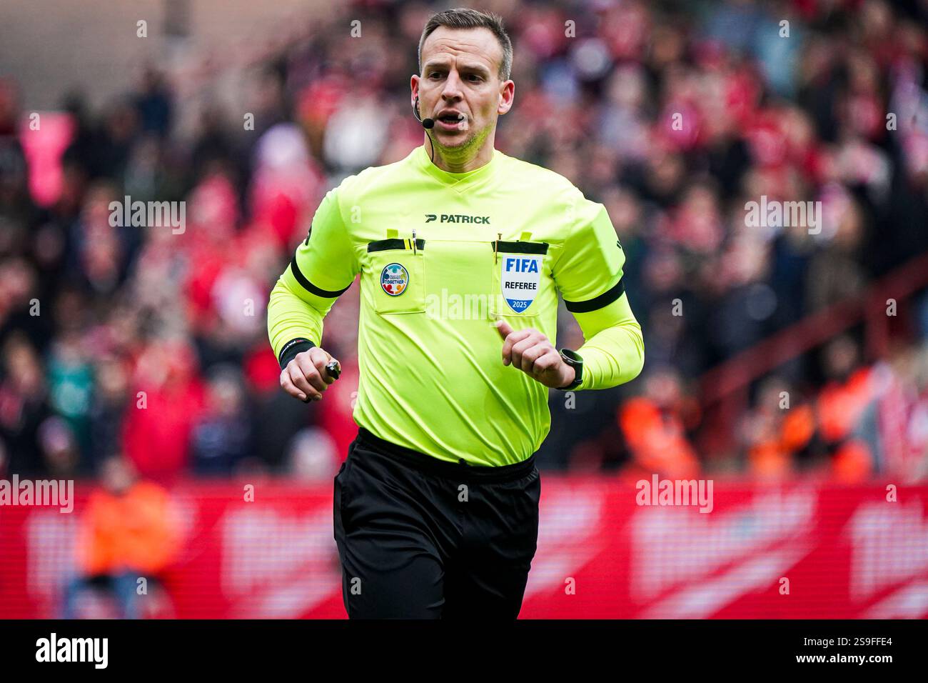 LIEGE, BELGIUM - JANUARY 26: Referee Nathan Verboomen looks on during ...
