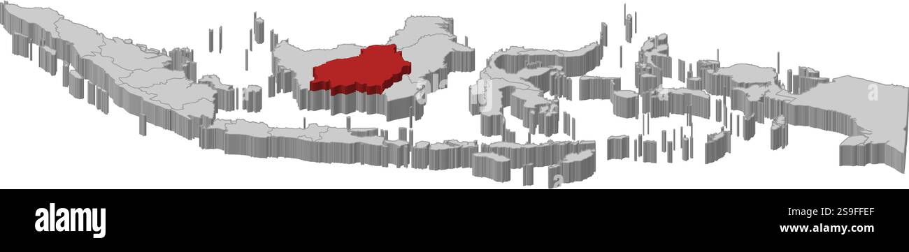 Map of Indonesia as a gray piece., Central Kalimantan is highlighted in ...