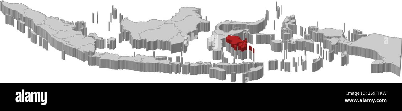 Map of Indonesia as a gray piece., Southeast Sulawesi is highlighted in ...