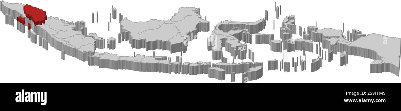 Map of Indonesia as a gray piece., North Sumatra is highlighted in red ...