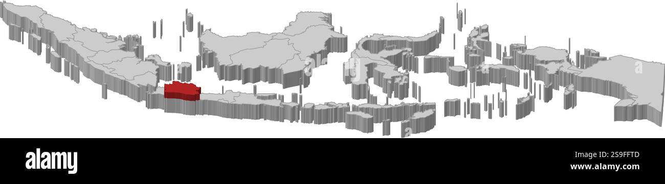 Map of Indonesia as a gray piece., West Java is highlighted in red ...