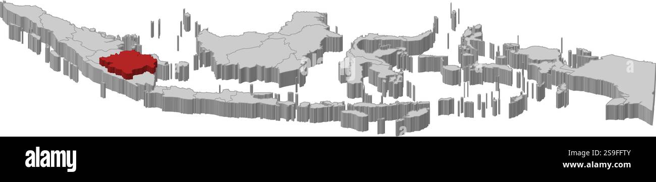 Map of Indonesia as a gray piece., South Sumatra is highlighted in red ...