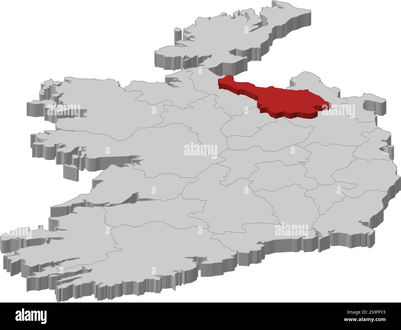 Map of Ireland as a gray piece, Cavan is highlighted in red Stock ...