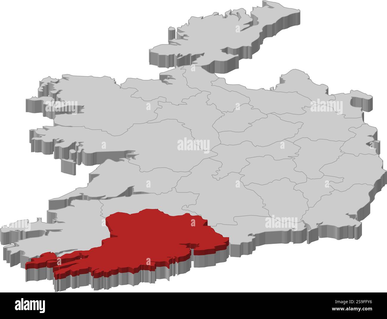 Map of Ireland as a gray piece, Cork is highlighted in red Stock Vector ...