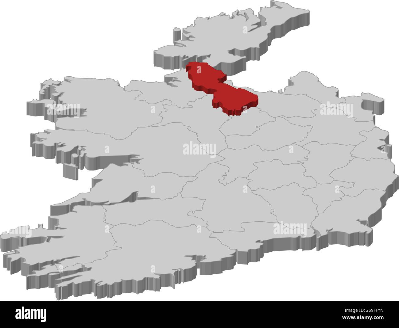 Map of Ireland as a gray piece, Leitrim is highlighted in red Stock ...