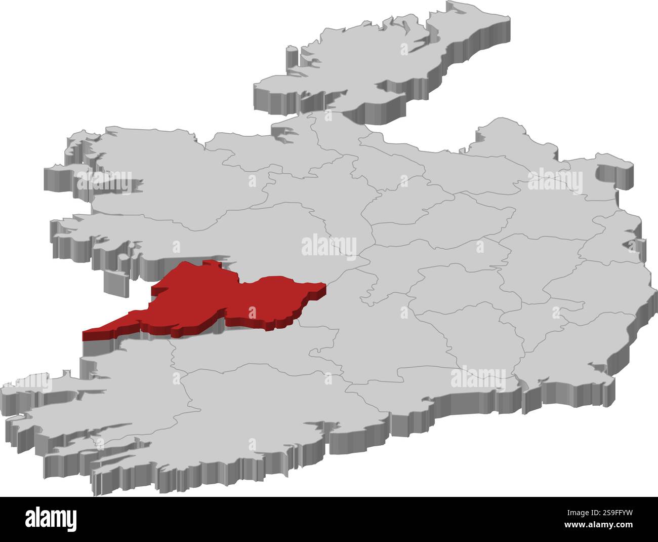 Map of Ireland as a gray piece, Clare is highlighted in red Stock ...