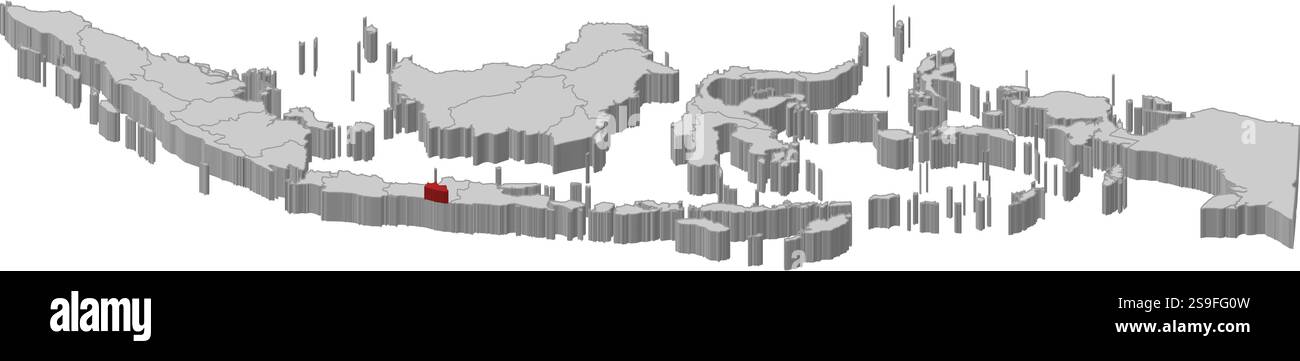 Map of Indonesia as a gray piece., Yogyakarta is highlighted in red ...
