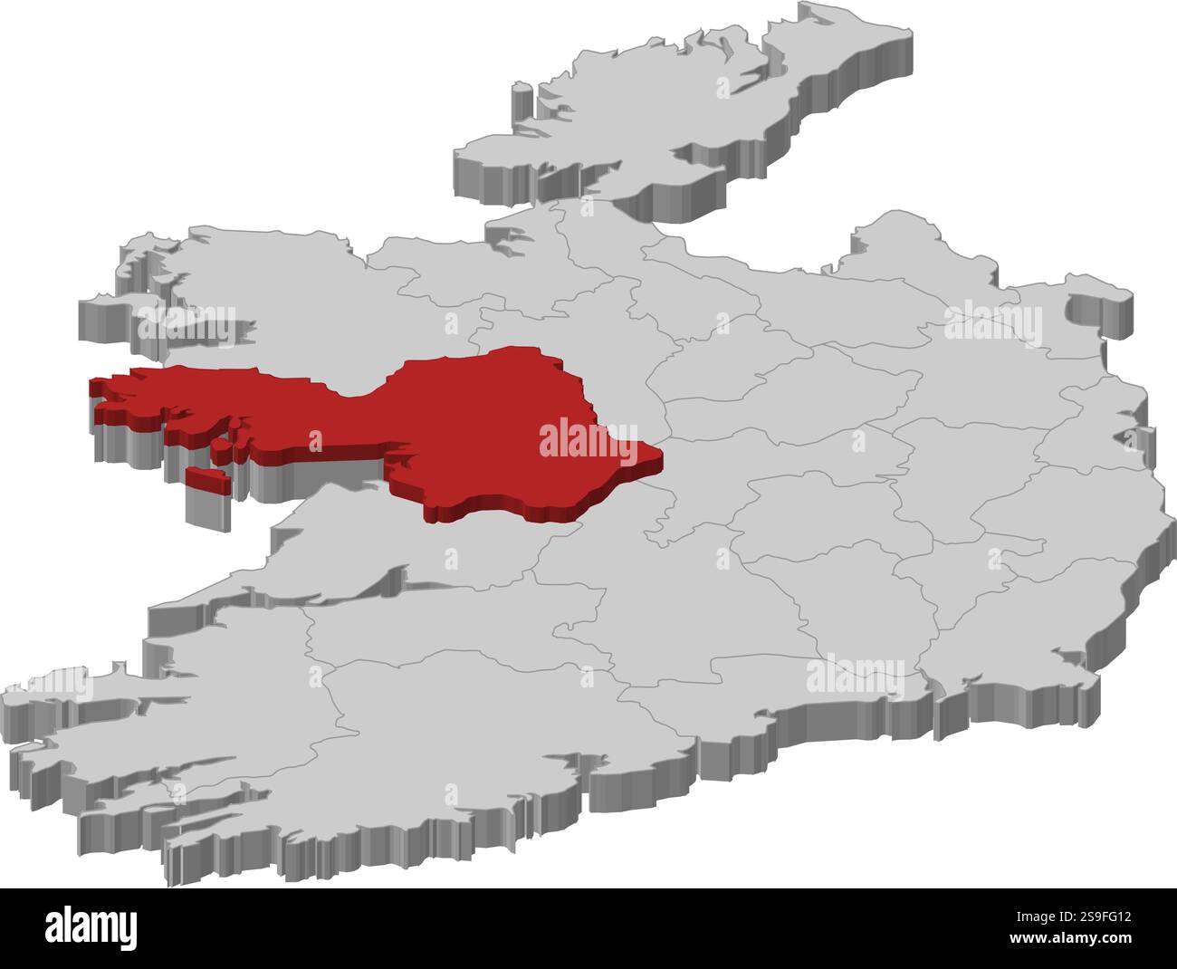 Map of Ireland as a gray piece, Galway is highlighted in red Stock ...