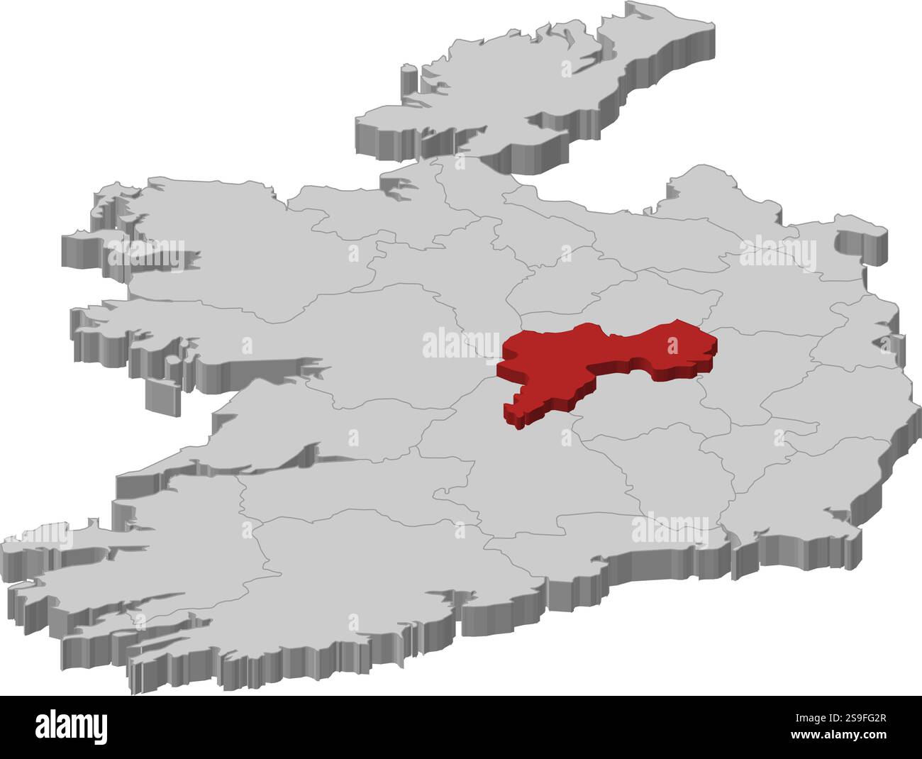 Map of Ireland as a gray piece, Offaly is highlighted in red Stock ...