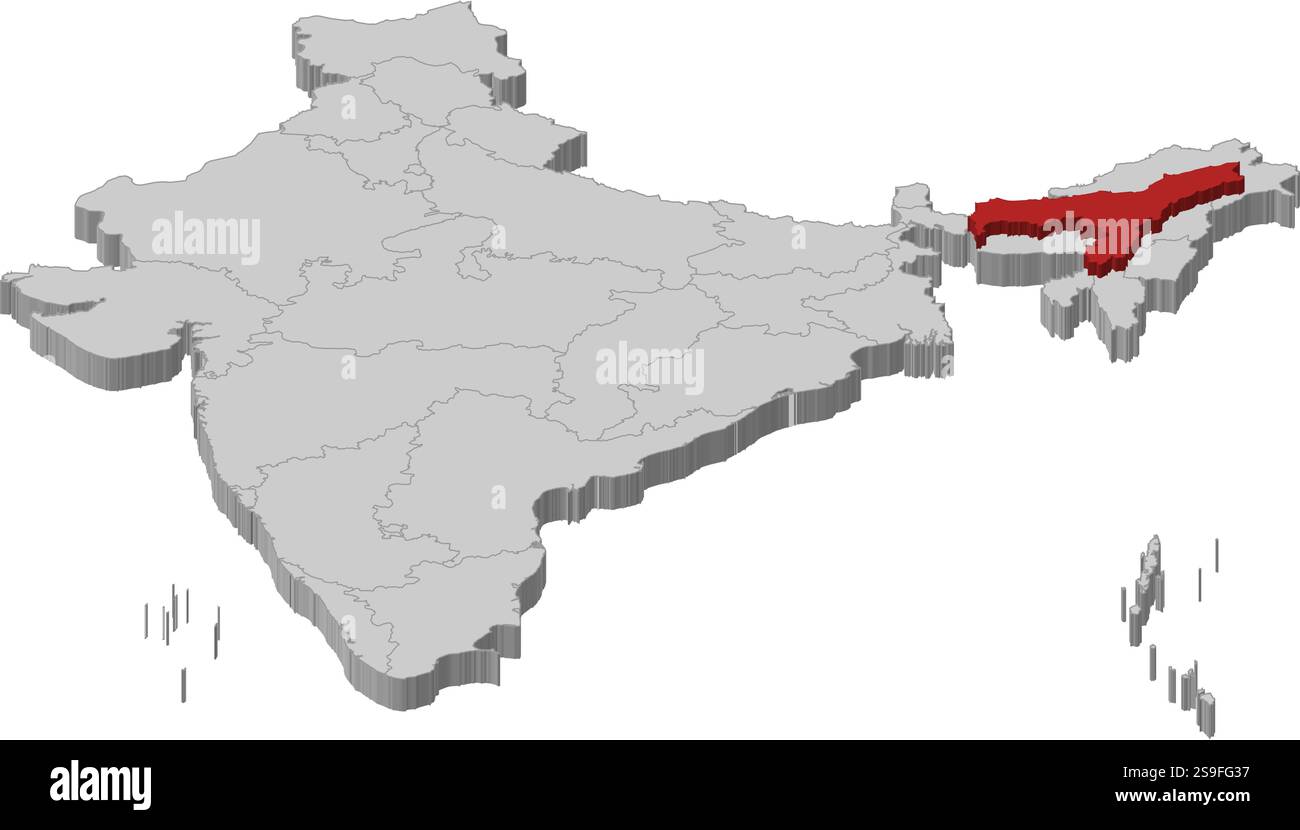 Map of India as a gray piece., Assam is highlighted in red Stock Vector ...