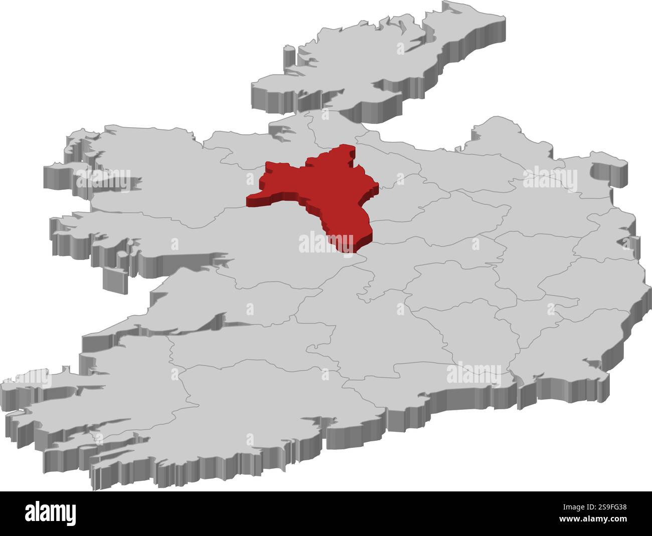 Map of Ireland as a gray piece, Roscommon is highlighted in red Stock ...