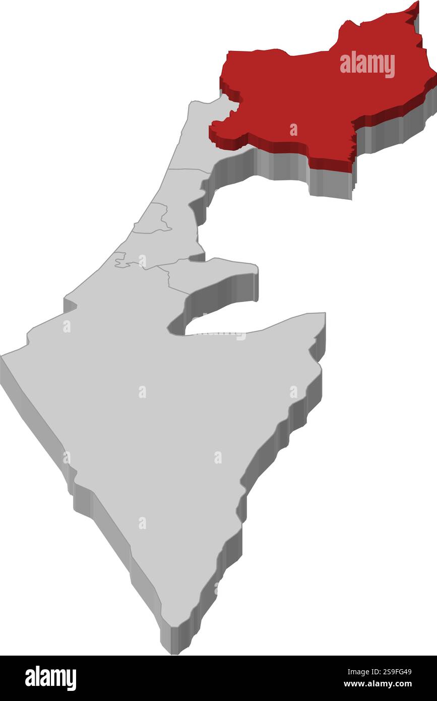 Map of Israel as a gray piece., Northern District is highlighted in red ...