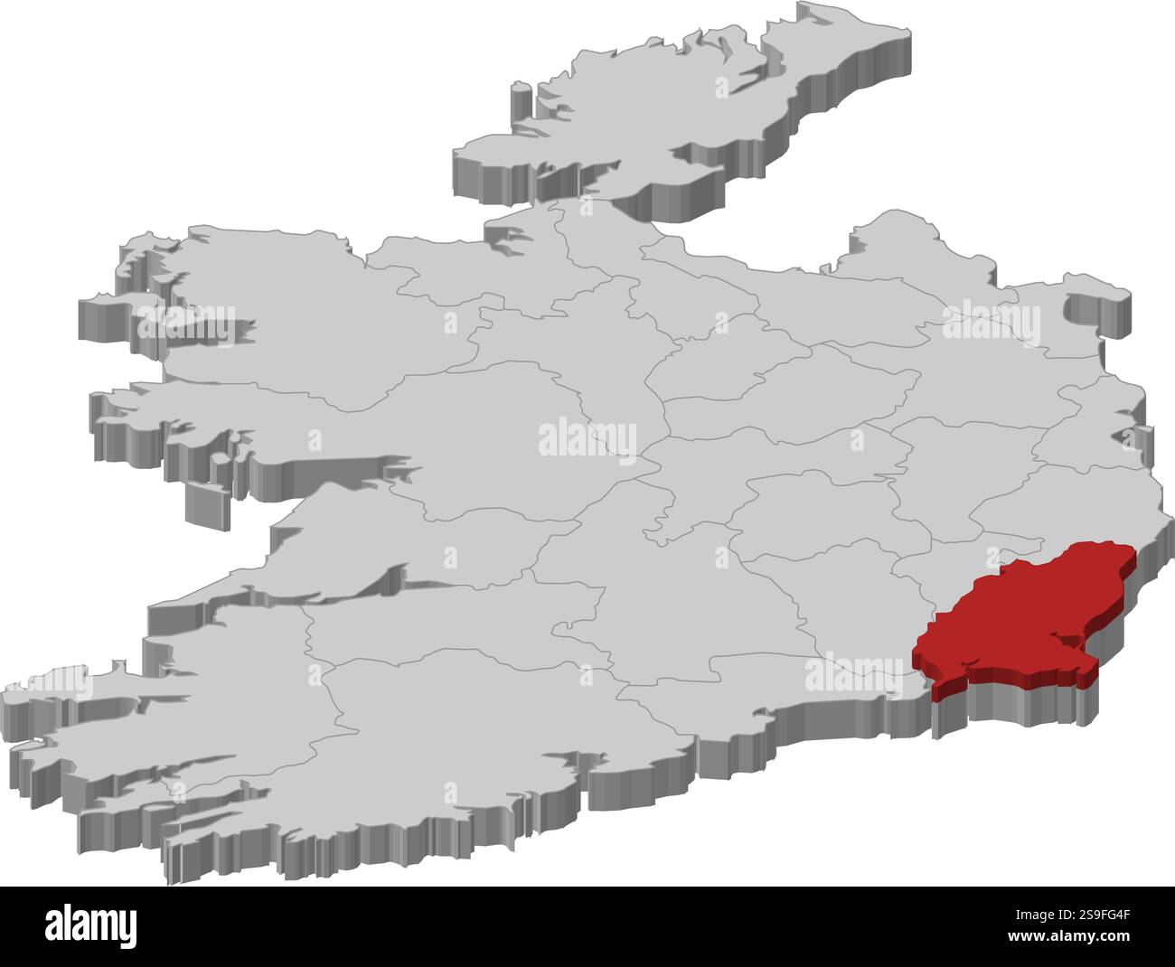 Map of Ireland as a gray piece, Wexford is highlighted in red Stock ...