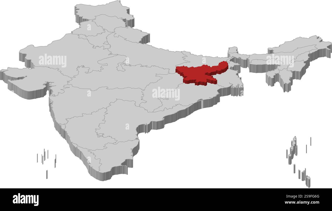 Map of India as a gray piece., Jharkhand is highlighted in red Stock ...