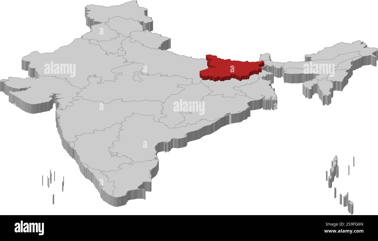 Map of India as a gray piece., Bihar is highlighted in red Stock Vector ...