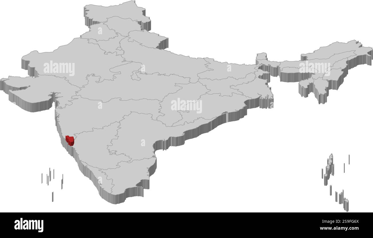 Map of India as a gray piece., Goa is highlighted in red Stock Vector ...