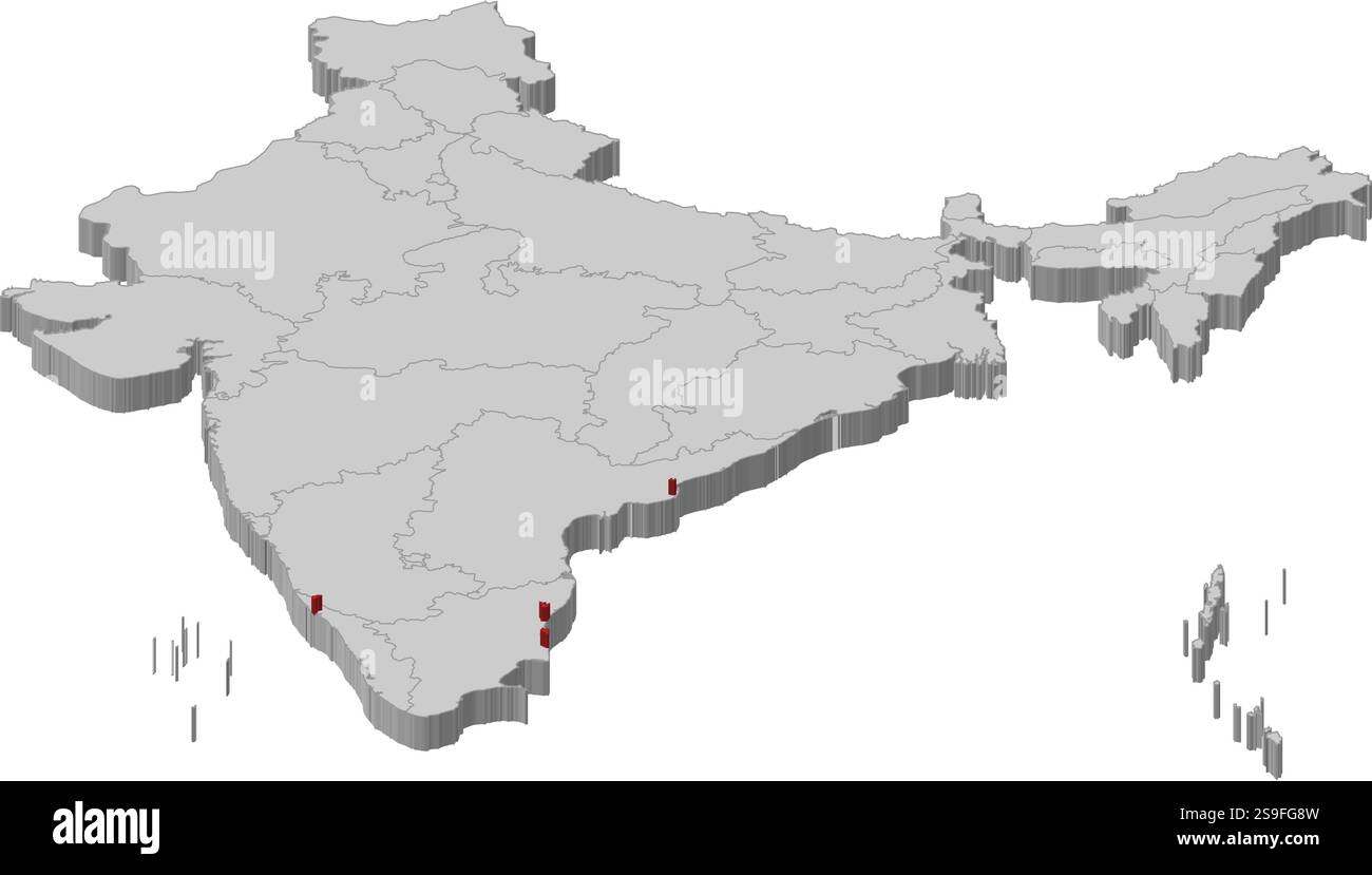Map of India as a gray piece., Puducherry is highlighted in red Stock ...