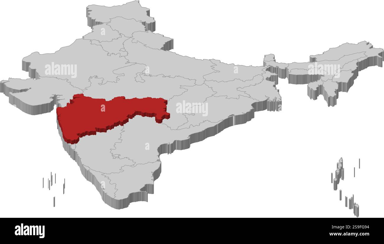 Map of India as a gray piece., Maharashtra is highlighted in red Stock ...