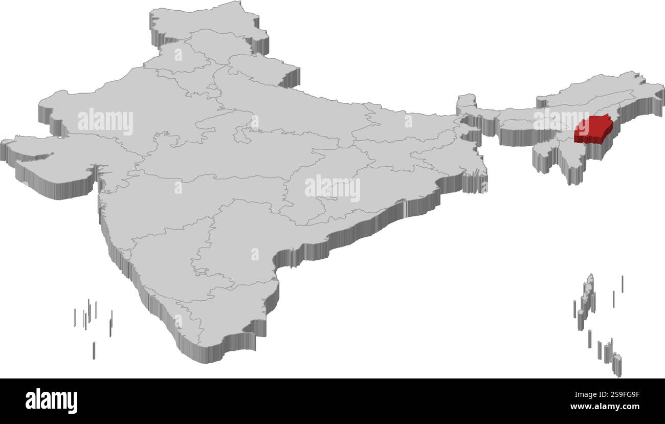 Map of India as a gray piece., Manipur is highlighted in red Stock ...