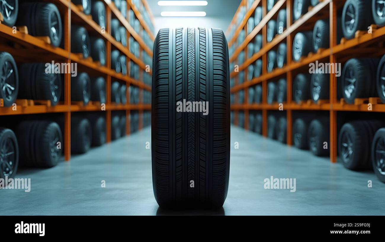 Vertically Stacked Automotive Tires Stored on Racks in a Cool,Dark ...