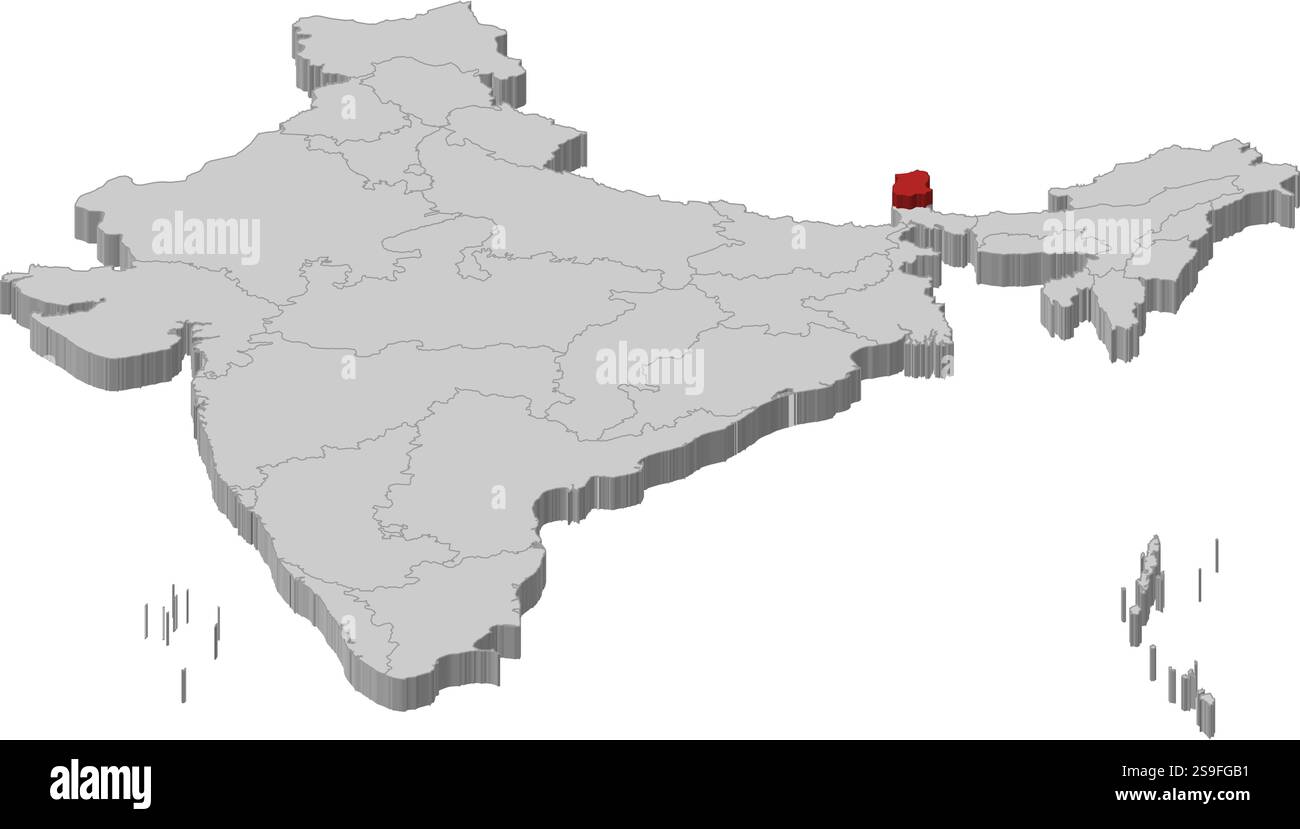 Map of India as a gray piece., Sikkim is highlighted in red Stock ...