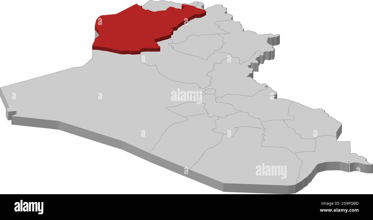 Map of Iraq as a gray piece., Ninawa is highlighted in red Stock Vector ...