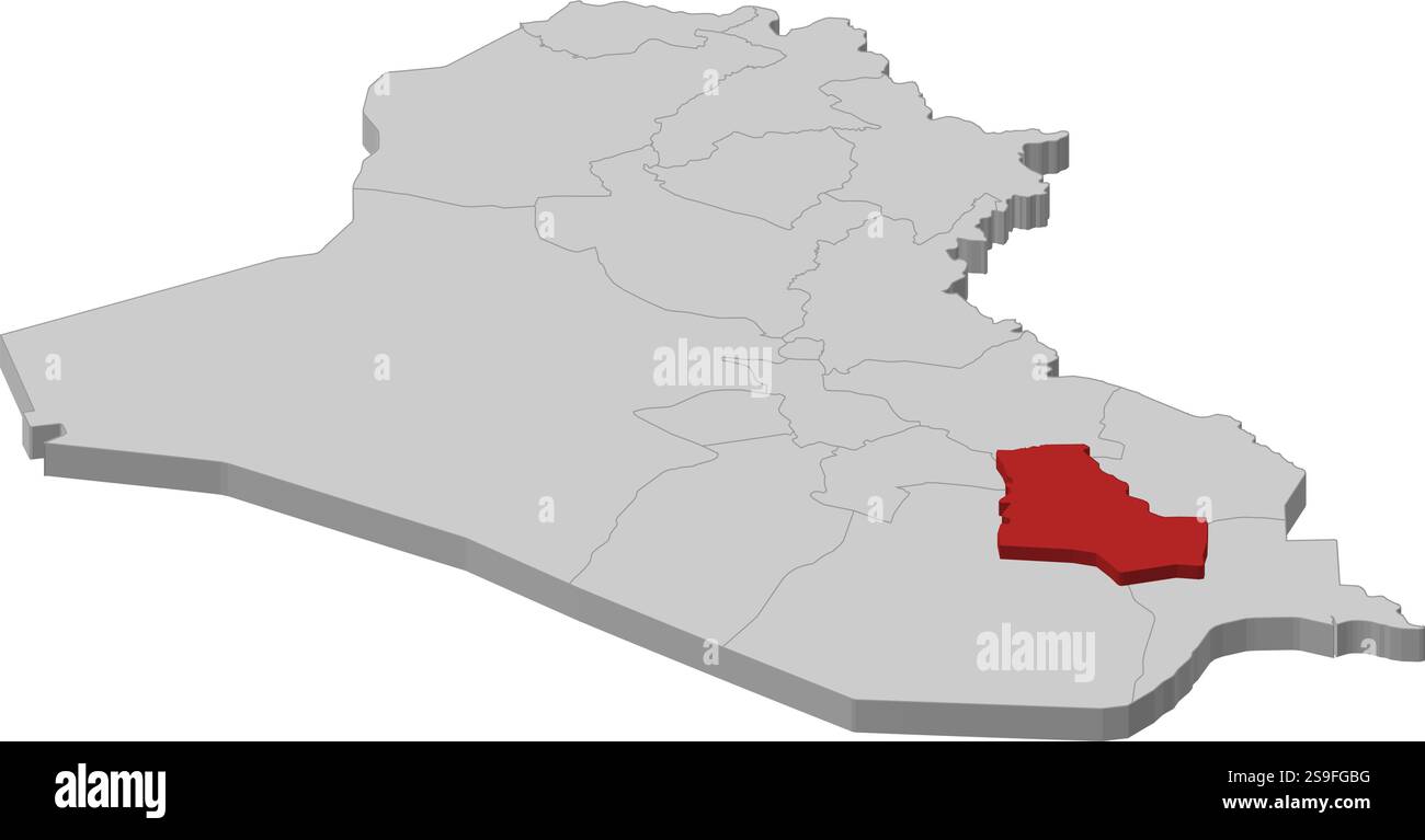 Map of Iraq as a gray piece., Dhi Qar is highlighted in red Stock ...