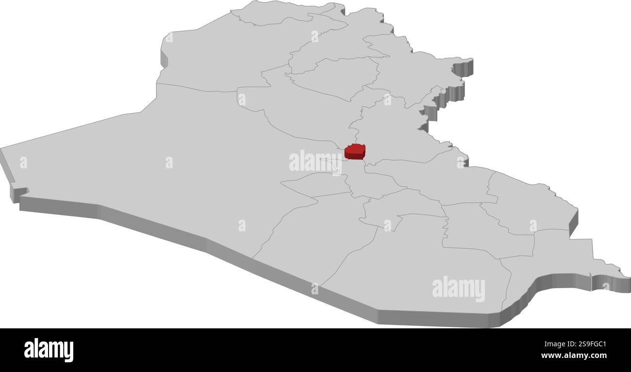 Map of Iraq as a gray piece., Bagdad is highlighted in red Stock Vector ...